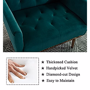 SLEERWAY Modern Velvet Single Sofa Chair, Upholstered Accent Living Room Chair, Comfy Armchair with Rose Golden Metal Legs, Tufted Chair for Reading or Lounging (Green)