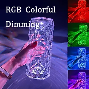 LIPIFAY Crystal Lamp,16 Colors Ambient Light, Rose Desk Lamp, Dimmable and Multiple Light Effects, with Touch & Remote Control, USB Rechargeable for Festival Gifts and Bedroom, Restaurant Decor.