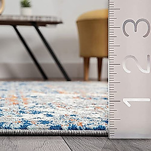 Abani 5x7 (5'3" x 7'6") Blue, Grey & Orange Area Rug, Abstract Vintage Rugs Contemporary Living Room Area Carpet