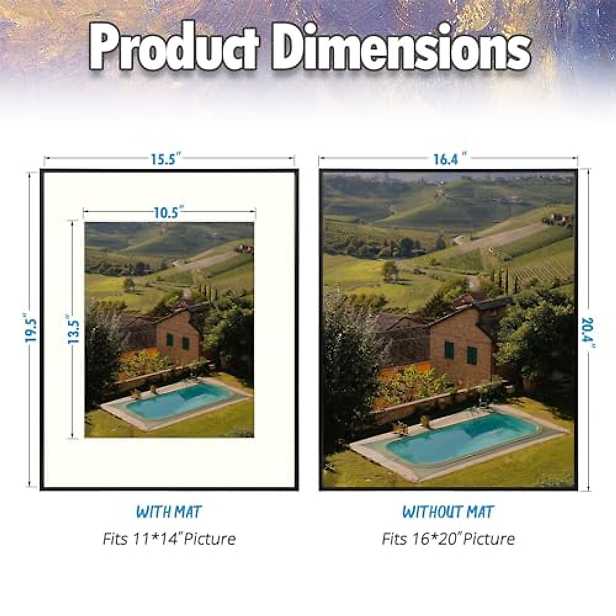 AUEAR, 16x20 Picture Frame - Display Photos 11x14 with Mat or 16x20 Without Mat - Aluminum Metal Pictures Frame for Wall Mounting - Real Glass (Black)