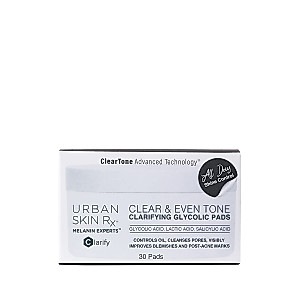 Clear & Even Tone Clarifying Glycolic Pads | Urban Skin Rx® | Powerful Formula Targets Blemishes, Removes Excess Oil and Evens Skin Tone, Formulated with Glycolic, Salicylic and Lactic Acids | 30 Pads