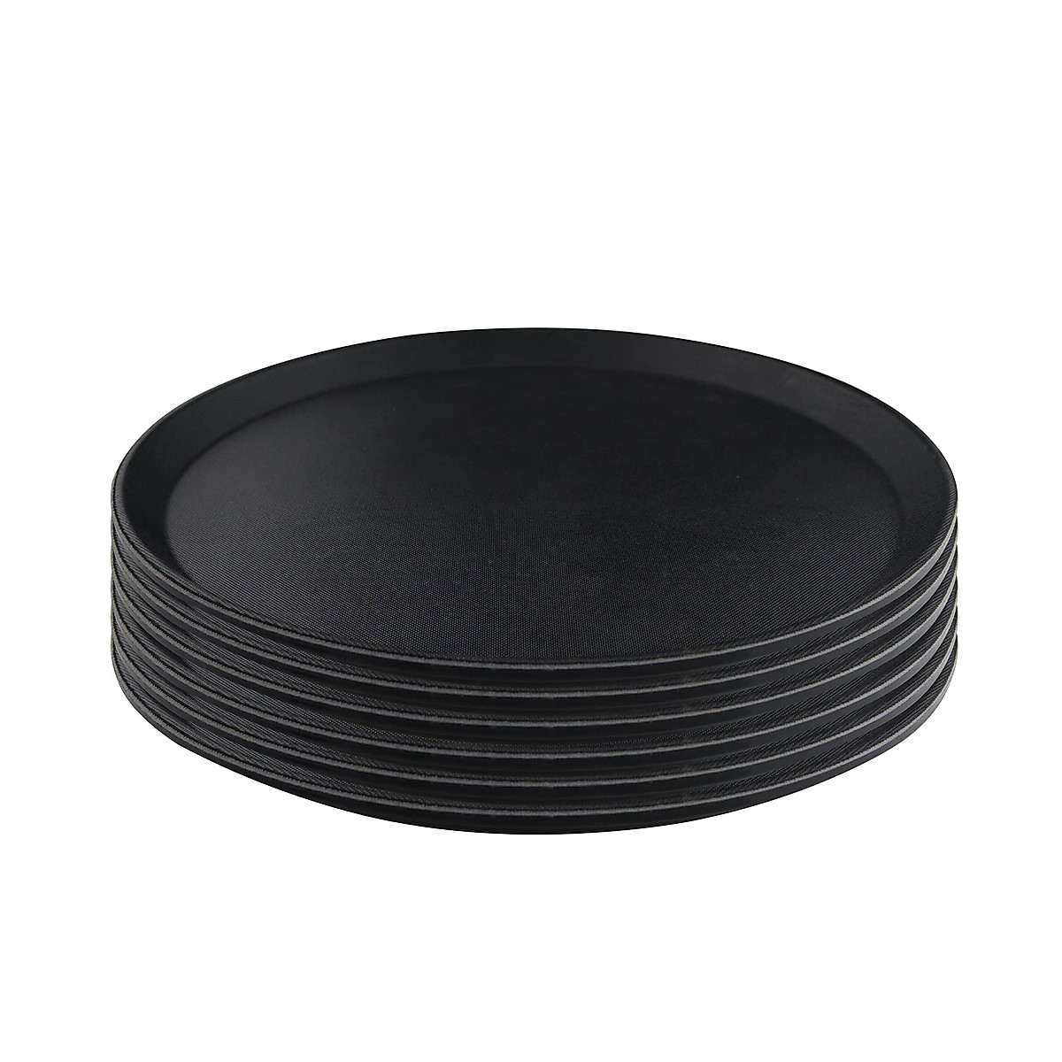 Hakka Round Restaurant Serving Trays,Waitress Tray with Non-Slip Surface 16-Inch 6 Pack Black