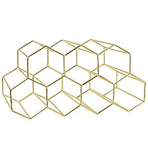 Tabletop Honeycomb Wine Rack - 9 Bottle Wine Holder for Wine Storage - No Assembly Required - Modern Black Metal Wine Rack - Wine Racks Desktop - Small Wine Rack and Wine Bottle Holder (Gold)