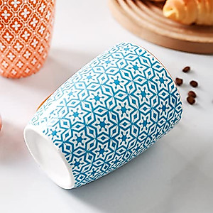 KitchenTour Ceramic Coffee Mug Set of 6 16oz - Coloful Restaurant Mugs 6pack - Cup set for Coffee, Tea, Cappuccino, Cocoa - Bohemia style