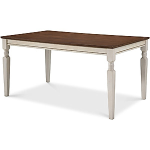 Finch Provence Farmhouse Table, Two-Toned Wood with Turned Legs, Traditional Rustic Furniture Decor for Kitchen or Dining Room, 60" Inch Tabletop, White, 60D x 35.86W x 29.72H in