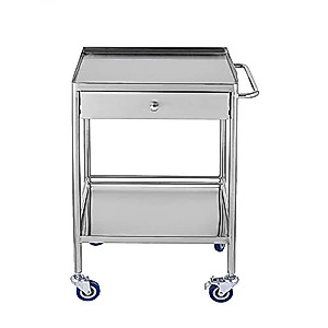 2 Layers Cart Trolley,Stainless Steel Medical Carts with Wheels,2 Layers Household Utility Carts with Drawers, Spa Esthetician Cart Rolling Lab Cart w/Wheels