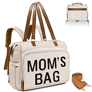 Diaper Bag Backpack Baby Bag, 4 in 1 Diaper Bag Tote, Mom Bag for Hospital with 14 Pockets, Diaper Tote Bag for Labor & Delivery, Large Waterproof Baby Travel Bag with 3 Insulated Pockets, Beige