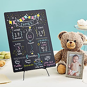 Monthly Baby Milestone Chalkboard, First Year Boy and Girl Age Tracking Growth Sign (11.6 x 15.6 in)