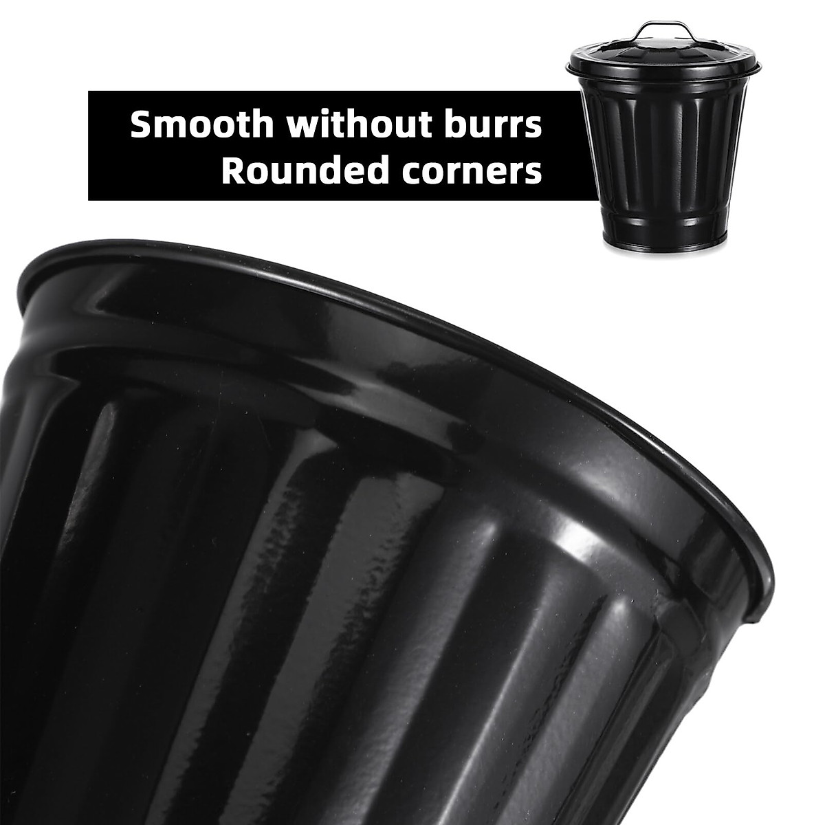 MAGICLULU Mini Galvanized Trash Can Metal Bucket with Lid Tabletop Small Wastebasket Tiny Rubbish Bin Flower Pot Cute Pen Cup Holder for Makeup Brush Coin Black
