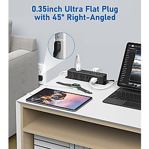30W USB C Power Strip Surge Protector,Ultra Thin Flat Plug Power Strip 4 Side 12 Outlets,1 PD Fast Charing,2 USB-C, 2 USB-A(4 USB Total 40W),6ft Slim Extension Cord,16 in 1 Desk Power Bar,1200J Black