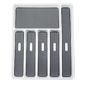 Large Silverware Tray - White, Kitchen Cutlery Tray Drawer Organizers 6-Compartments| Kitchen Drawer Organizer | Soft-Grip Lining and Non-Slip Rubber Feet | BPA-Free