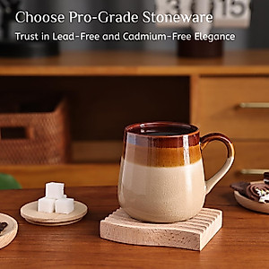LINVIA Reactive Glaze Mug, 16 oz Ceramic Coffee Cup for Tea Latte Cappuccino, Unique Crackle Pattern, Rustic Stoneware Teacup with Large Handle (1 Pack, Sky)