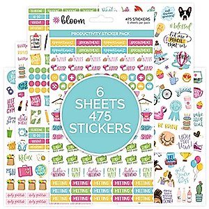 bloom daily planners Productivity Stickers - Variety Sticker Pack - Six Sticker Sheets Per Pack!