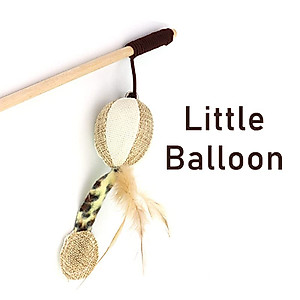 ROZZWILD Cat Teaser 3 PCS Interactive Cat Toys Set Mouse Hamster Balloon 16 inch (40 cm) Sturdy Natural Wood Rod Organic Hemp Cord Feather Elastic Rope Small Bell Catnip Lollipop