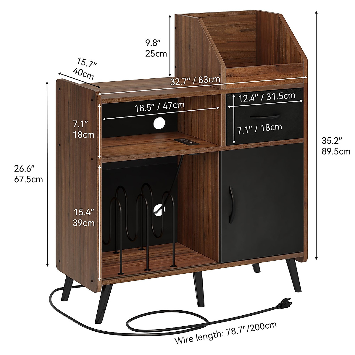 YITAHOME Record Player Stand with Storage, Wooden Turntable Stand with Sliding Door, Record Player Table with Charging Station & USB Ports for Living Room, Bedroom, Office