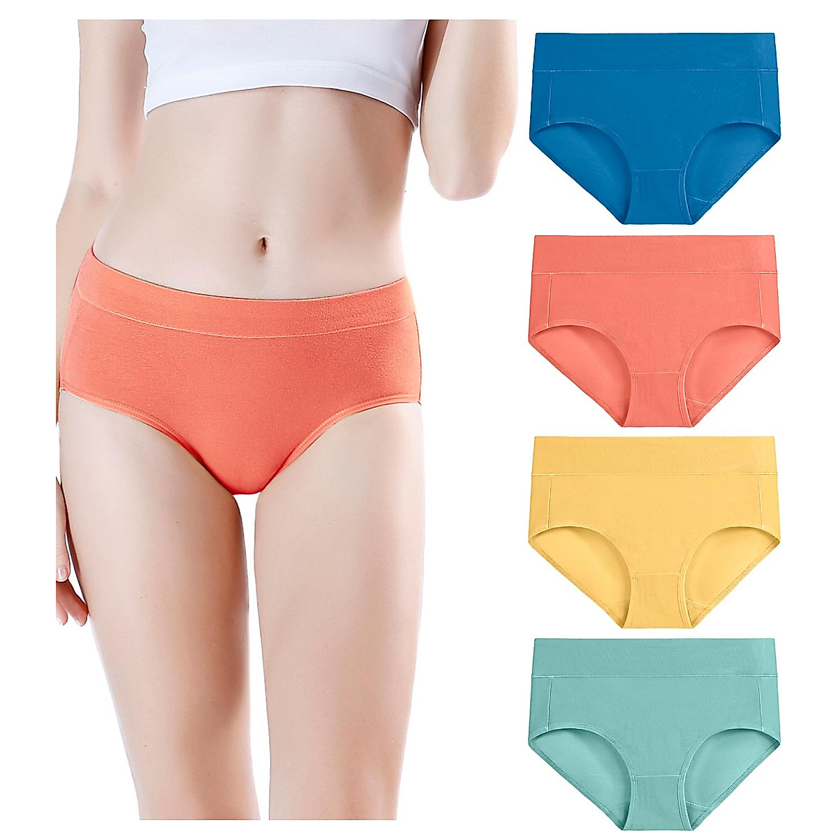 wirarpa Women's Underwear Cotton Mid Waisted Ladies Panties Full Coverage Briefs Multicolored X-Small