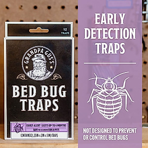 Grandpa Gus's Bed Bug Glue Traps for Home & Travel, Early Detection, Lasts up to 6 Months, Small & Discreet Patented Crush-Proof Design (Pack of 12)