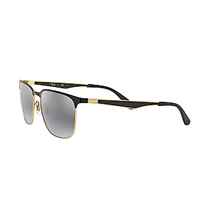 Ray-Ban RB3569 Square Sunglasses, Black On Gold/Grey Mirrored Silver Gradient, 59 mm