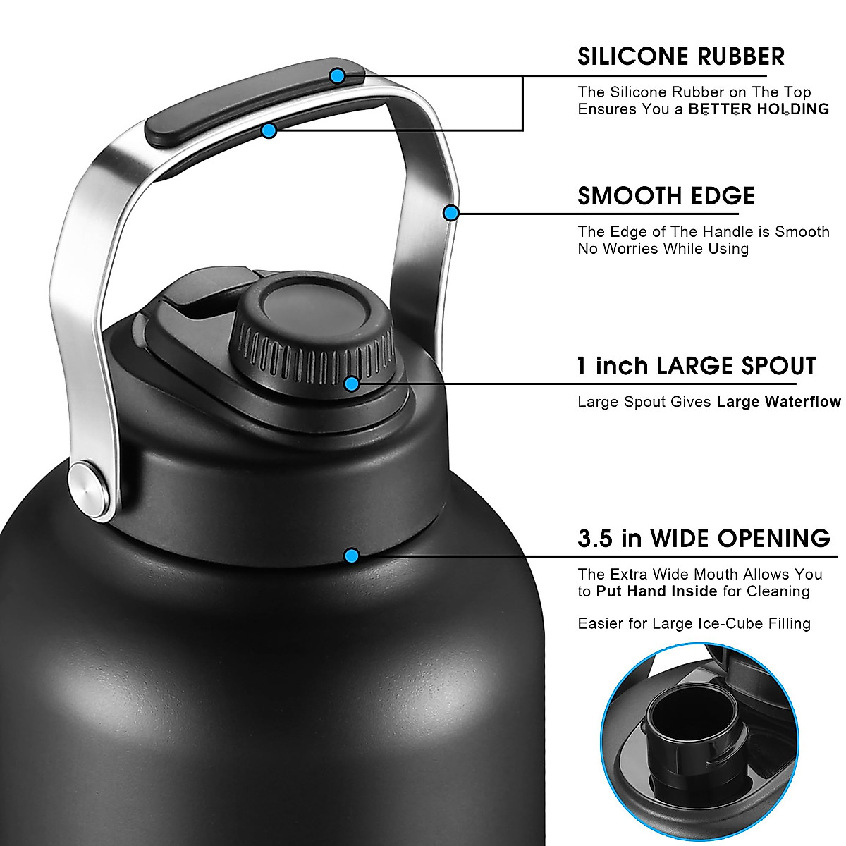 AOZEX 1 Gallon Insulated Water Bottle - Stainless Steel, 128 oz, Perfect for Camping and Sports