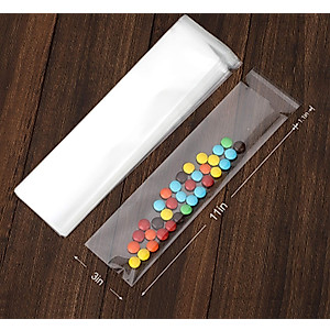 200 pcs Clear 3" x 11" Long Self Seal Cello Cellophane Bags Resealable Poly Bags 2.8 mils for Bakery Cookies Candles Christmas Halloween Party Decorative Pretzel Sticks