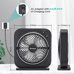 AMACOOL Table Fan, 12 inch Box Fan with 3 Adjustable Speeds & 8HRS Timer, 60° Pivoting Quiet Air Circulator, Desktop Fan for Bedroom Bathroom Kitchen Office, AC Adapter Included-Black