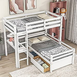 HomSof Twin Loft Bed with Built-in Desk,White