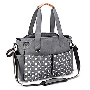 Homlynn Diaper Tote Bag, Baby Changing Satchel Bag Messenger Weekender with 12 Pockets and Stroller Straps for All Baby Accessories (Classic Grey)