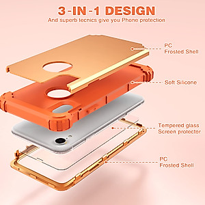 IDweel for iPhone XR Case, Case for iPhone XR Case with Screen Protector,3 in 1 Shockproof Slim Fit Hybrid Heavy Duty Hard PC Cover Soft Silicone Bumper Full Body Case,Sundial Yellow/Orange