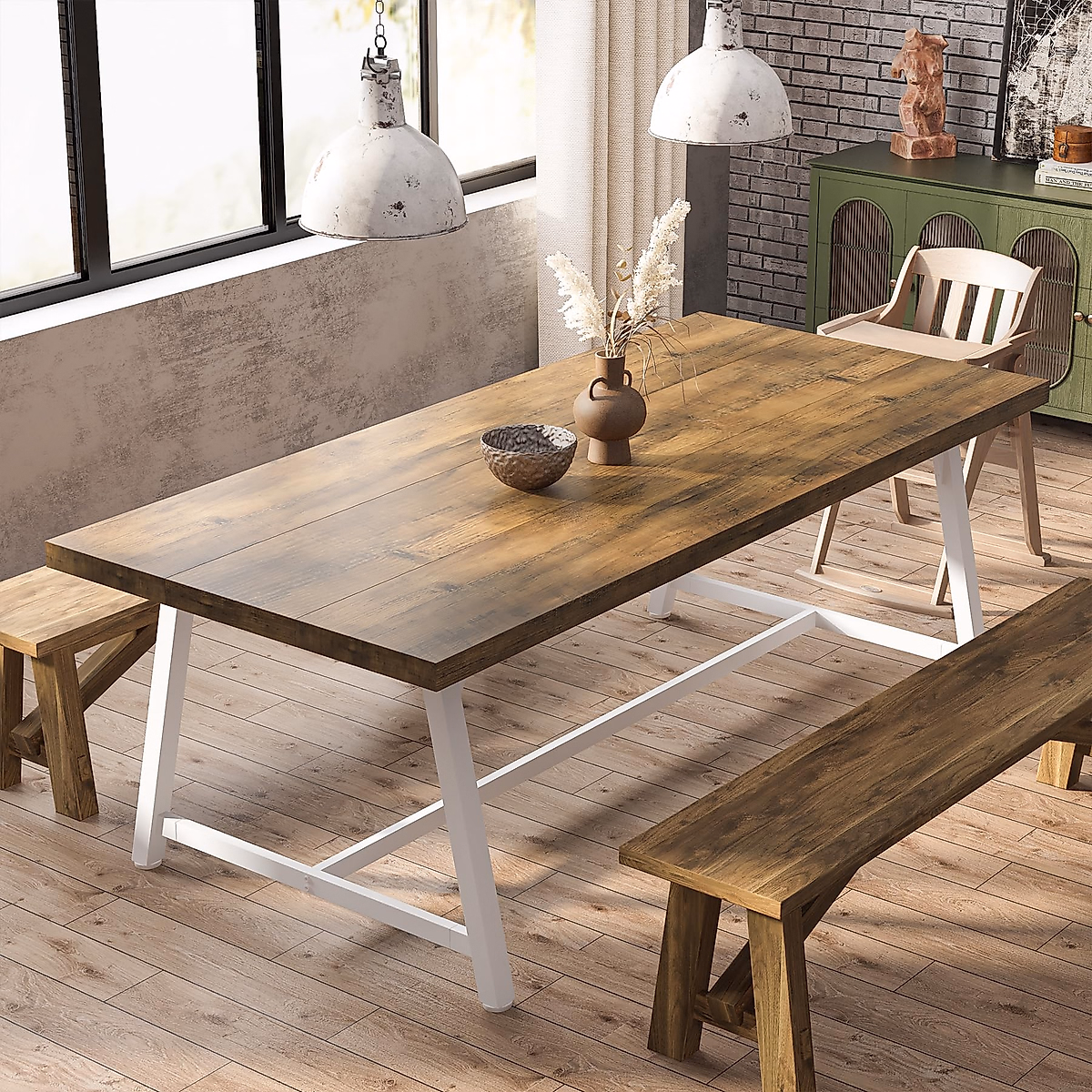 Tribesigns Dining Table for 8 People, 70.87-inch Rectangular Wood Kitchen Table with Strong Metal Frame, Vintage Large Long Dining Room Table for Big Family (Oak, No Chair)