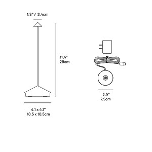 Pina Pro LED Table lamp (Color: Rust) in Aluminum, Indoor/Outdoor use, Contact Charging Base, H29cm, USA Plug