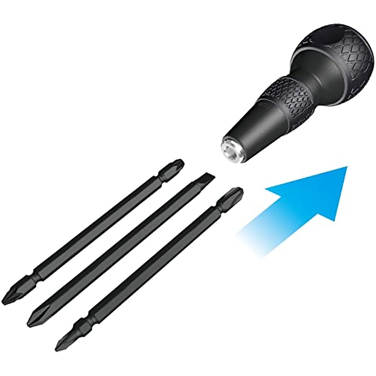 VESSEL BALL GRIP 1/4" Hex. Bit Interchangeable Screwdriver (Bit 3PC. (+1, 3 / +2, -6 / PZ2, PZ3) SET. 220W3J1)