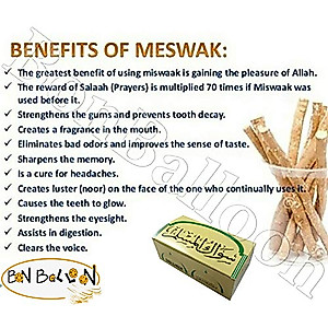 bonballoon Sewak Siwak Meswak Miswak Sticks Stick Al Muslim Natural Herbal Toothbrush Vacuum Sealed Arak Peelu Natural Flavored Brush Tooth Toothbrush 100% Organic (Three (3) Toothstick)