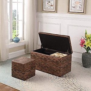 Ore International Inc. HB4794 18" Brown Multicolor Leatherette Marble Pattern Storage Ottoman Hidden Tray + 1 SEAT