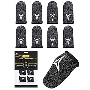 Gaming Finger Sleeves for Mobile Gaming, 0.3mm Silver Fiber, Smooth Operation, Anti-Sweat, Extremely Thin, Nuozme Finger Sleeves Fit Mobile Phone Tablet Devices, 8 PCS (Black)