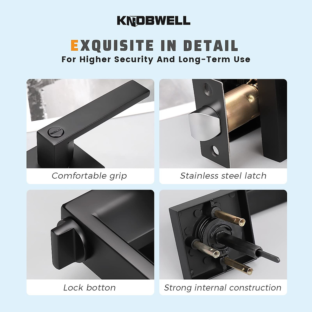 KNOBWELL 10 Pack Heavy Duty Door Lever Lock Privacy Door Lever Without Key Interior Door Handles Matte Black Finish, 2.07 lb One Lever, Left or Right Handing
