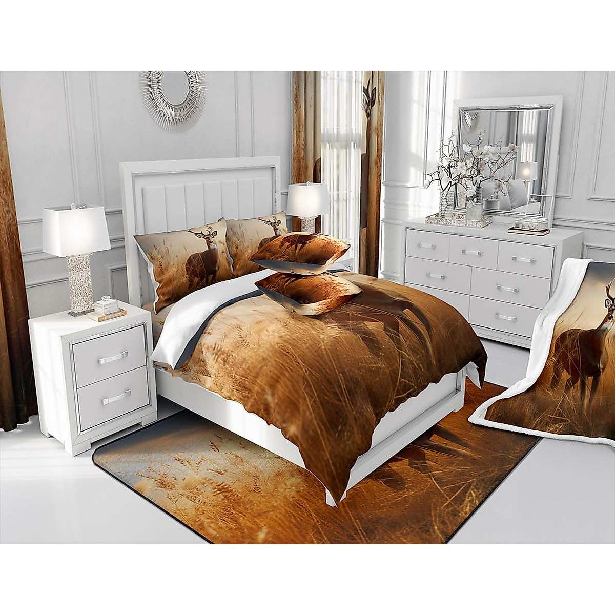 Feelyou Deer Comforter Set Forest Hunting Bedding Set for Kids Boys Girls Wild Animal Quilt Set Western Farmhouse Comforter Queen Size