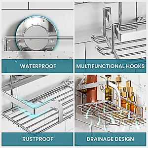 TAILI Shower Caddy Suction Cup 2 Pack, Heavy Duty Bathroom Shower Organizer, No Drilling Shower Shelves for Inside Shower, Stainless Steel Silver Shower Holder Organizer for Bathroom