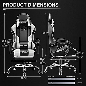 GTPLAYER Gaming Chair, Computer Chair with Footrest and Lumbar Support, Height Adjustable Game Chair with 360°-Swivel Seat and Headrest and for Office or Gaming (White)