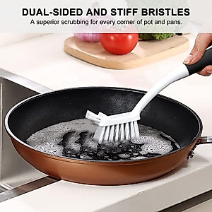 SetSail Dish Brush Set of 3 with Bottle Brush, Dish Scrub Brush with Long Handle Deep Cleaning Handle Brush with Scraper Tip for Kitchen Sink Dishes Bottle Cup Pot and Pans Tile Lines, Black