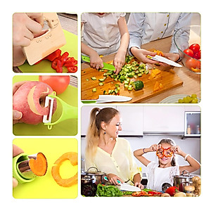 13 PCS Wood Kids Kitchen Knife Set, Safe Fruit Toddler Knifes for Real Cooking, Y Peeler, Children Gloves, Serrated Edges Toddler Knife, Sandwich Cutter, Crinkle Cutter, Plastic Cutting Board