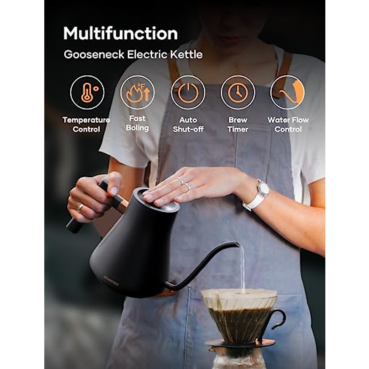INTASTING Electric Kettle, Electric Tea Kettle with LCD Display, ±1℉ Temperature Control Gooseneck Electric Kettle, Auto Shut-Off/Keep Warm/Brew Timer, Quick Heating Hot Water Kettle Electric, 0.9L