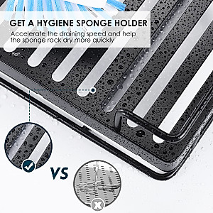 Kitchen Sink Caddy Sponge Holder: Large Kitchen Sink Organizer for Dish Rag Soap Brush - 304 Stainless Steel Sponge Holder Rack with Removable Drain Tray for Counter Storage