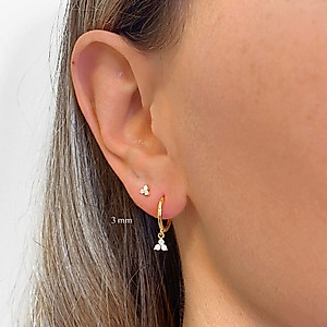 Sterling Silver Stud Earrings for Women Men, 1 Pair Flower Cubic Zirconia Stud Earrings Set | Small Cartilage CZ Hypoallergenic Tragus Piercing Earrings for Teens 3mm