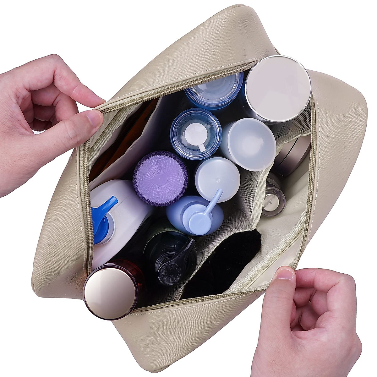 PU Leather Large Travel Toiletry Bag Women Toiletries Bag Skincare Bag Makeup Bag Organizer Make up bag Cosmetic Bag Medicine Bag for Girls (Large, Brown)