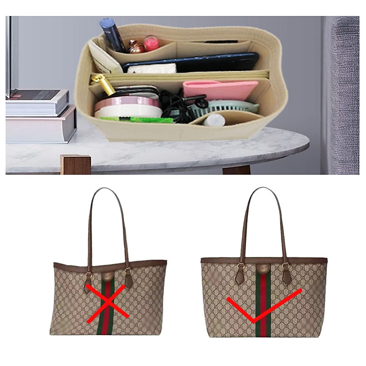 Lckaey Purorganizer is used for ophidia medium tote bag lining storage bag insert3010khaki-B