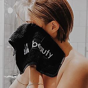 Hiera Home 6 Pack Beauty Washcloth Set, 100% Turkish Cotton Luxury Face Towels, Make up Removal Wash Cloths, (Set of 6 Washcloths, Beauty-Black)