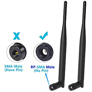 Bingfu Dual Band WiFi 2.4GHz 5GHz 5.8GHz 6dBi MIMO RP-SMA Male Antenna (2-Pack) for WiFi Router Wireless Network Card USB Adapter Security IP Camera Video Surveillance Monitor