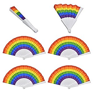 Renashed 6 Pack Pride Rainbow LGBT Fan Plastic Folding Fan Gay Pride LGBT Fans for EDM, Music Festival, Club, Event, Party, Dance, Performance, Gift