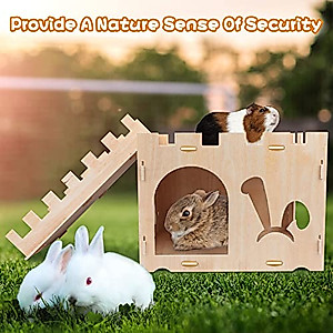 YUEPET Extra Large Wooden Rabbit Castle Bunny Play House Detachable Small Animal Hideout Handmade Hut for Indoor Adult Rabbit Guinea Pig Chinchilla Habitat