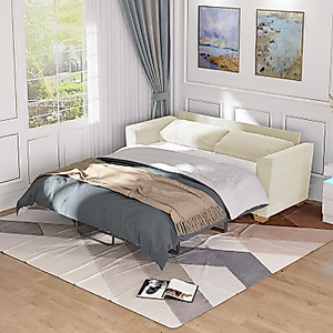 Mjkone 84" W Pull Out Sofa Bed, Sleeper Sofa Bed with Mattress, 2-in-1 Pull Out Couch Bed with 2 Cushions Suitable for Stay Temporarily, Loveseat Sleeper Suitable for Apartment(Beige, Full)